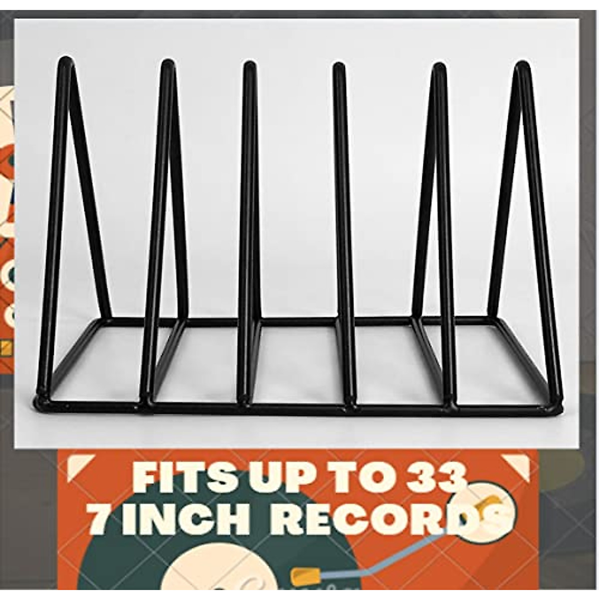 45rpm Vinyl Record Storage Holder - 7inch Stand Metal Wire Rack Holds up to 33 Album Lp's - Premium Display, Simple and Contemporary Shelf Concept Design for 7" Records (Black, 1)