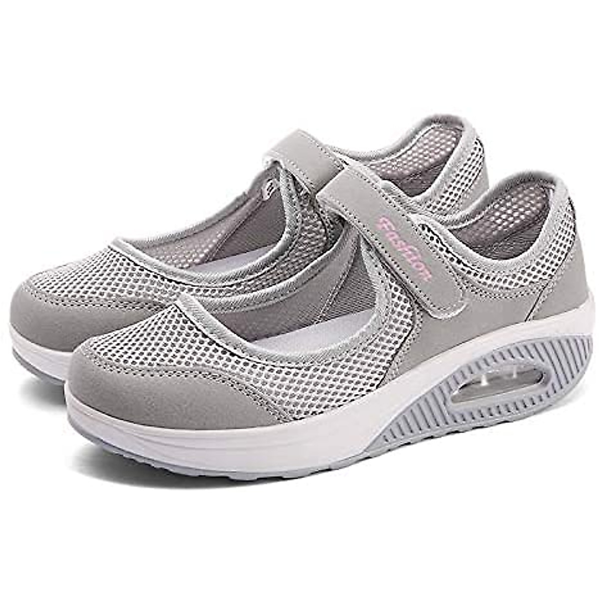 Hotcham Woman Casual Walking Shoes Comfort Fitness Sneaker Women Mesh Fabric Sneaker Women Wedge Sneaker,Gray/9