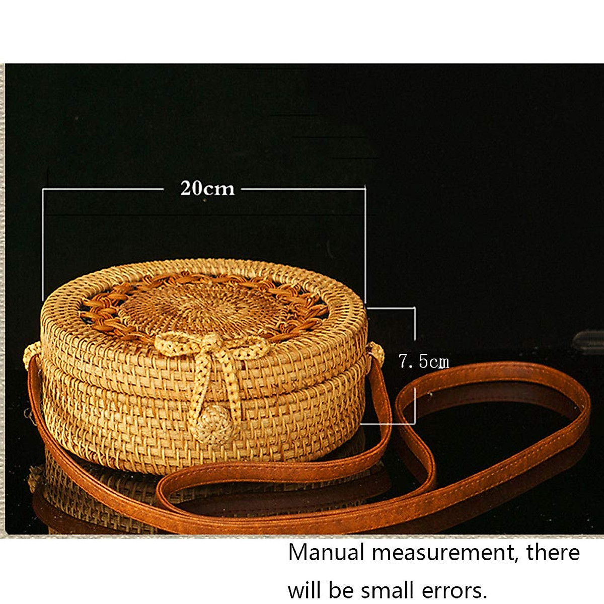 BaellerryRound Woven Ata Rattan Bag Summer Beach Shoulder Bag for Women, Beige, Medium