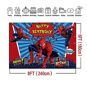 8x6FT Spiderman Photography Backdrops Superhero City Theme Photo Background Kids Happy Birthday Spiderman Party Decoration Cake Table Banner Supplies