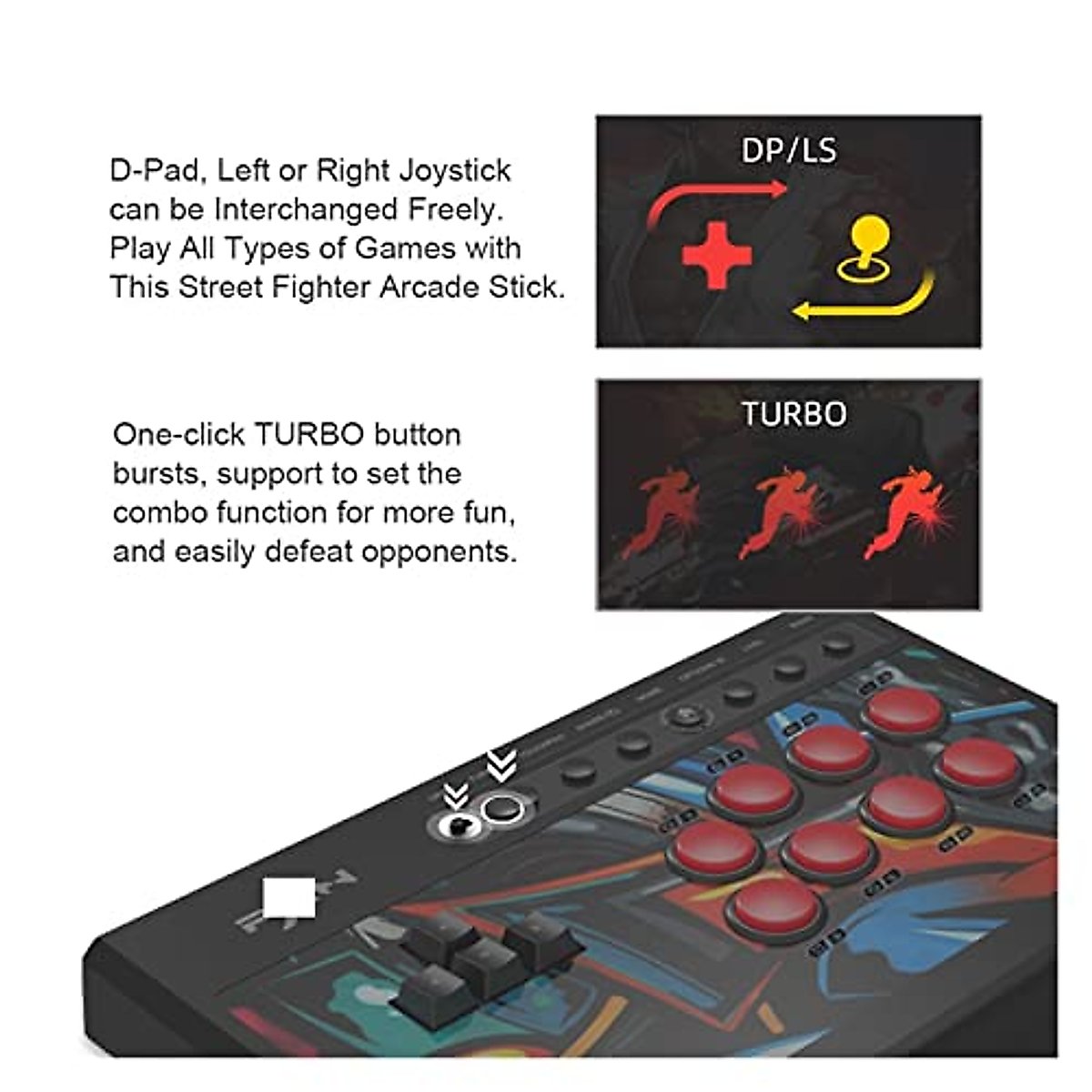 DIACCO Joystick Game Controller Fighting Stick Keyboard Control Wired Arcade Fight Stick Compatible with PS4/ PC/Android TV/N-S/Xbox One (Color : White)