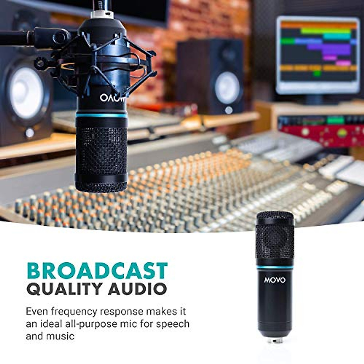 Movo PC-M6 Universal Cardioid Condenser Microphone Bundle with Tabletop Mic Stand, Dual Layer Pop Filter, and Audio Cables - Great Studio Equipment Kit with Perfect Singing Microphone for Recording