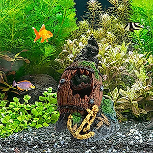 Saim Broken Barrel Aquarium Decorations,Resin Betta Cave Hideout Wood Trunk Log Hide Hut for Fish Tank Decor Fish Cave
