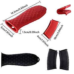 6 Pieces Silicone Heat Resistant Handle Covers Hot Pot Pan Grip Sleeves Non-Slip Pot Skillet Holder Washable Silicone Cover for Home Kitchen Cooking Accessories