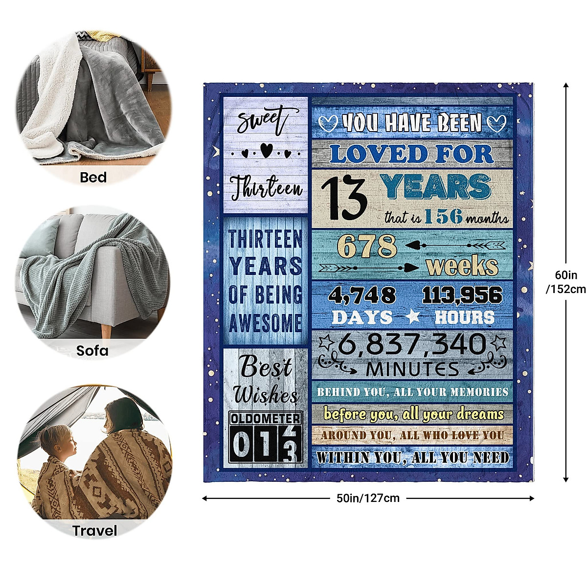 Julazy 13th Birthday Gifts for Girls Boys Blanket 60"X50", 13 Year Old Girl Boy Gift Ideas, Best Gifts for 13 Year Old Girl, Coolest Gifts for 13 Year Old boy, 13th Birthday Decorations for Girls Boy