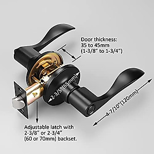 GOBEKOR 5 Pack Black Door Handle with Lock, Matte Black Interior Door Handles Keyless for Bedroom Bathroom Privacy Door Levers Black Bedroom Door Handles Set