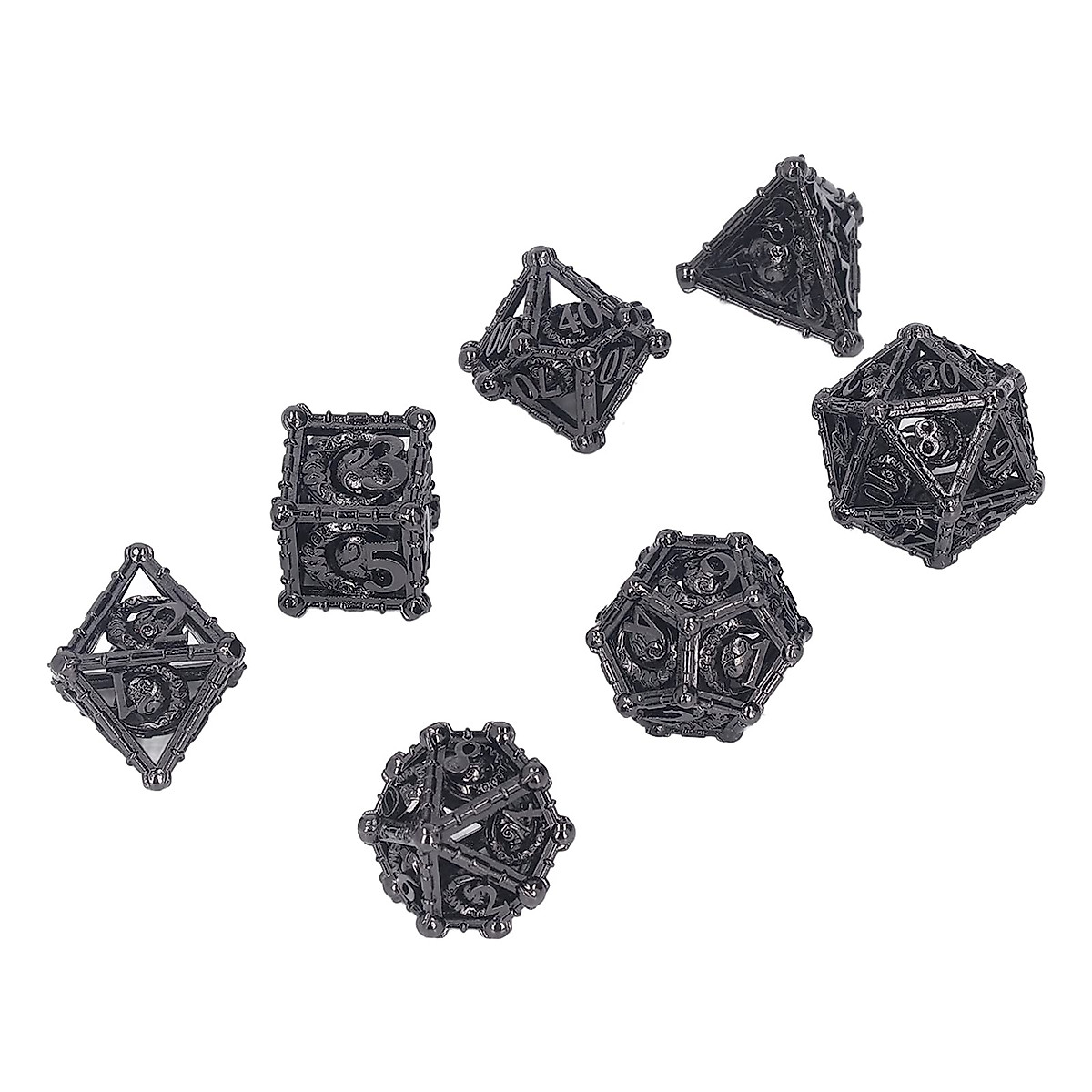 Keenso 7pcs Hollow Polyhedral Dice Set Brass Adult Christmas Party Board Game Dice Props for Role Playing Game