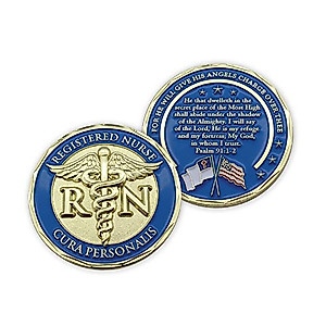 Nurse Coin, Bulk Pack of 3, The Lord is My Refuge & My Fortress, Psalm 91 & Cura Personalis - Personal Care, Religious Pocket Token of Peace & Protection, RN Challenge Coin with Christian Flag