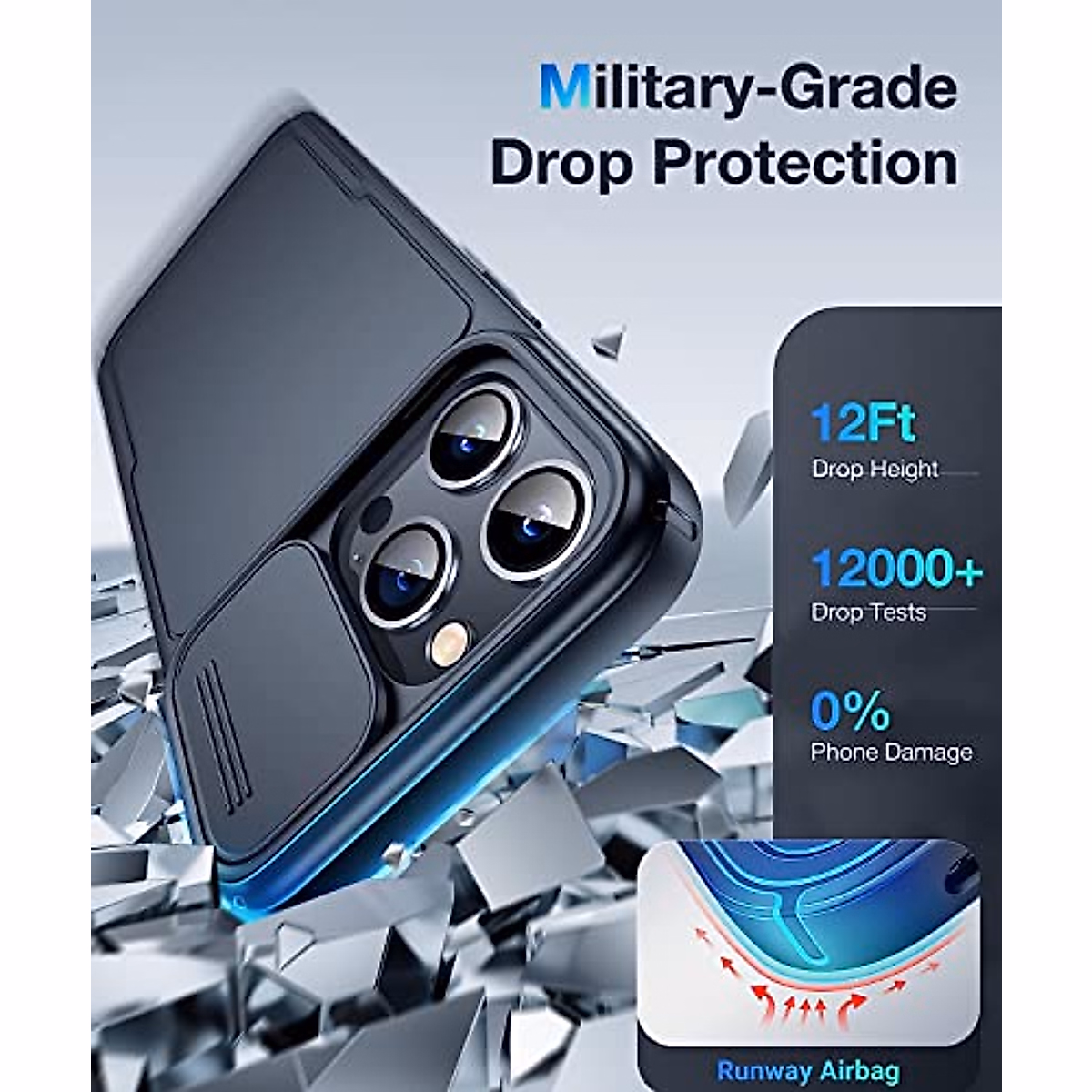 Simtect Compatible with iPhone 14 Pro with Camera Cover [12FT Drop Protection] Snug Touch Slim Protective Hard Back and Shockproof Bumper Case for iPhone 14 Pro Phone Case 6.1"-Black