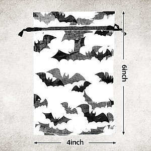 JarThenaAMCS 100Pcs Halloween Organza Drawstring Bags Black Bat Decorative Jewelry Gift Bags Candy Goodie Treat Bags Mesh Bags for Holiday Baby Shower Birthday Party Supplies,4 x 6 Inch