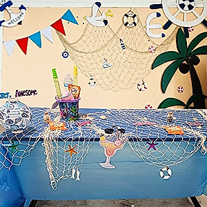 Fish Net Decorative Natural Party Decorations with DIY Accessory, Mediterranean Decor for Pirate, Hawaiian, Mermaid, Under The Sea, Ocean Themed Party, Classroom Cotton Crafting Supplies-DIY Kit
