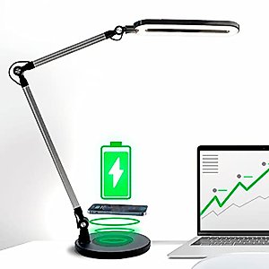 OTUS [2in1] LED Desk Lamp for Home Office with Wireless Charger, Architect LED Desk Light for Study, Reading, Working, Adjustable Tall Swing Arm Table Light, Dimmable Brightness, 3 Color Modes