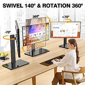 Single Monitor Stand VESA Mount for 13-32 Inch Screens, Free-Standing Monitor Riser with Swivel Tilt Rotation Height Adjustable, VESA Monitor Mount up to 44lbs, VESA 75x75，100x100mm