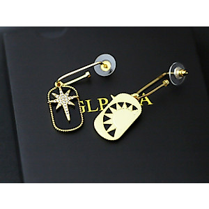 GLPAHA Star Black Dangle Earrings for women Sterling Silver Unique design Multiple wearing styles (black gold)