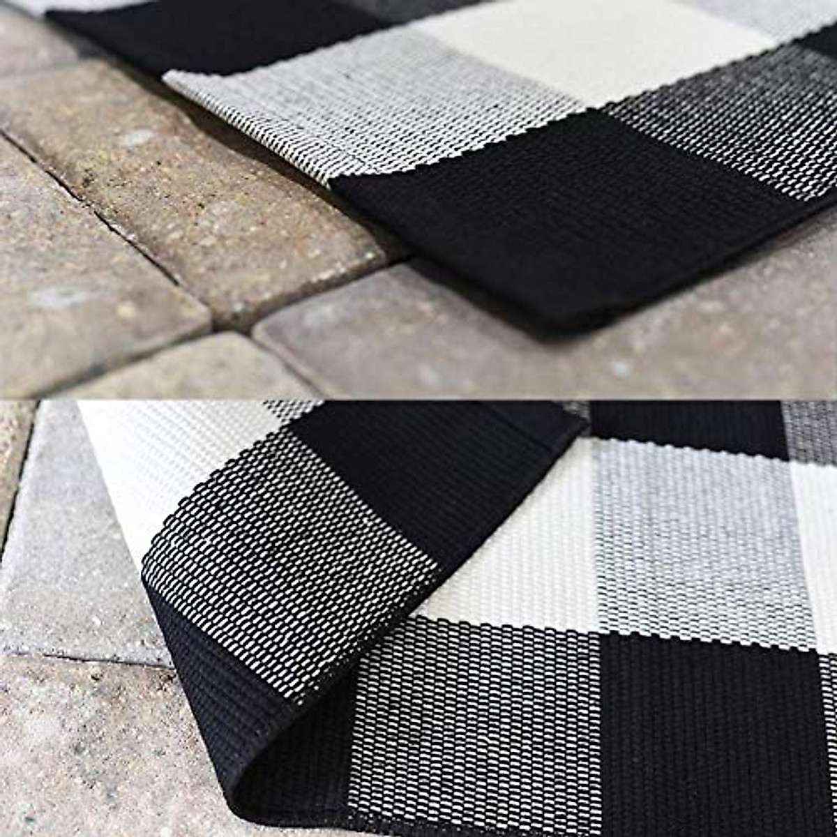 MUBIN Cotton Buffalo Plaid Rug 27.5 x 43 Inches Black and White Check Rugs Hand-Woven Indoor or Outdoor Rugs for Layered Door Mats Washable Carpet for Front Porch, Kitchen, Farmhouse, Entryway