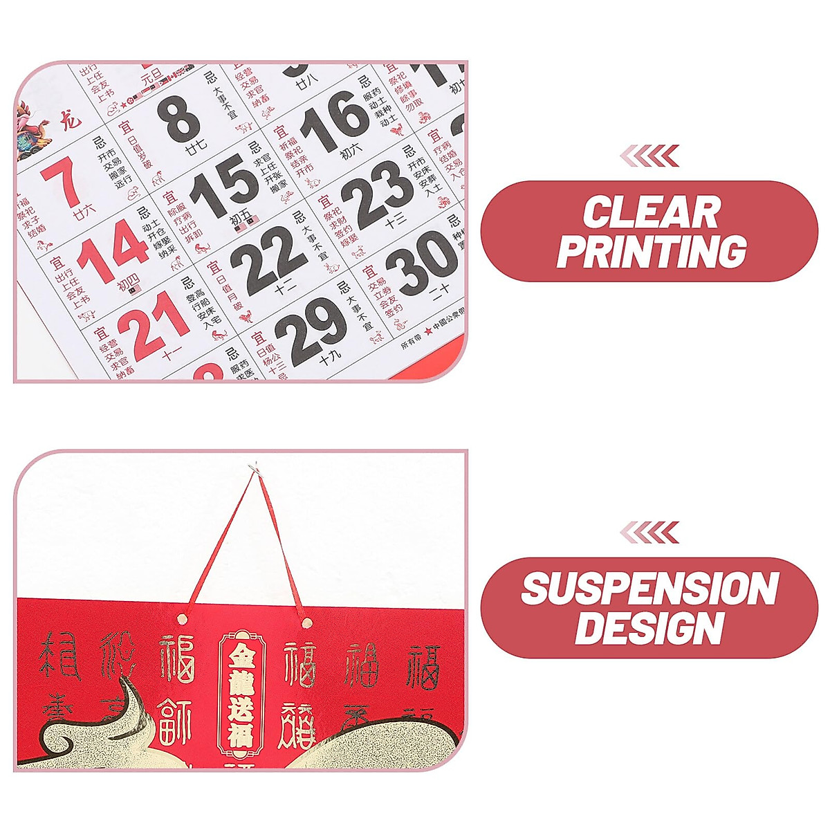 MAGICLULU Paper Calendar 2024 Wall Calendar Vintage Year of Dragon Hanging Calendar Traditional Chinese Lunar Calendar Monthly Schedule Agenda Planner for Home Office Calendar Washi Tape