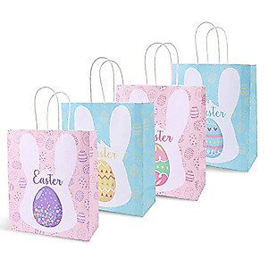 KEPATO 12 PCS Easter Gift Bags Paper Bag with Handles Bunny Design for Easter Egg Hunts, Party Favors Candies Goodie Bags Bulk,Packaging, Gifts