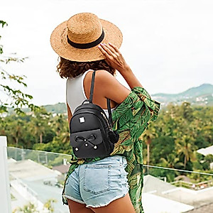 BESYIGA Mini Leather Backpack Purse for Women, Cute Fashion Travel Daypacks and Bow Backpack Shoulder Bag for Women, 3Pcs, Black