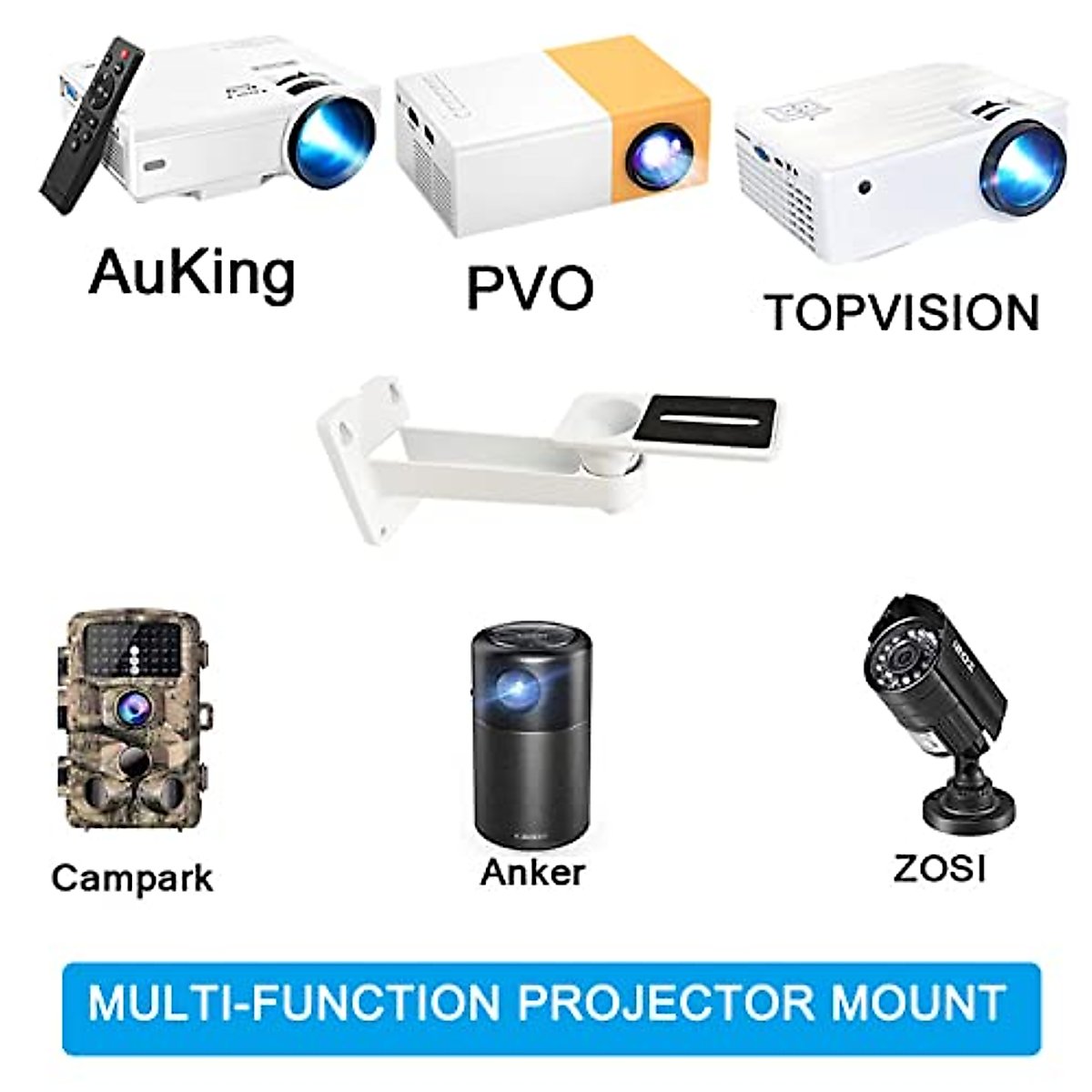 Mini Projector Wall Mount Angle Adjustable Projector Mount Load 8.8 lbs Length 7.9 in Rotation 360° Compatible with QKK, DR.J, DBPOWER, Anker, VANKYO, AAXA, Jinhoo, PVO, TMY, AuKing, Meer Projectors