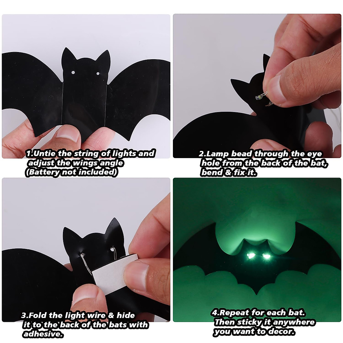 DIYASY Bats Halloween Decoration, Glow in The Dark Bats Wall Decor Large Light up Bats Led 3D Bats Plastic Sticky Bat Cutouts for Outside Home Outdoor Indoor Yard Decorative Decals