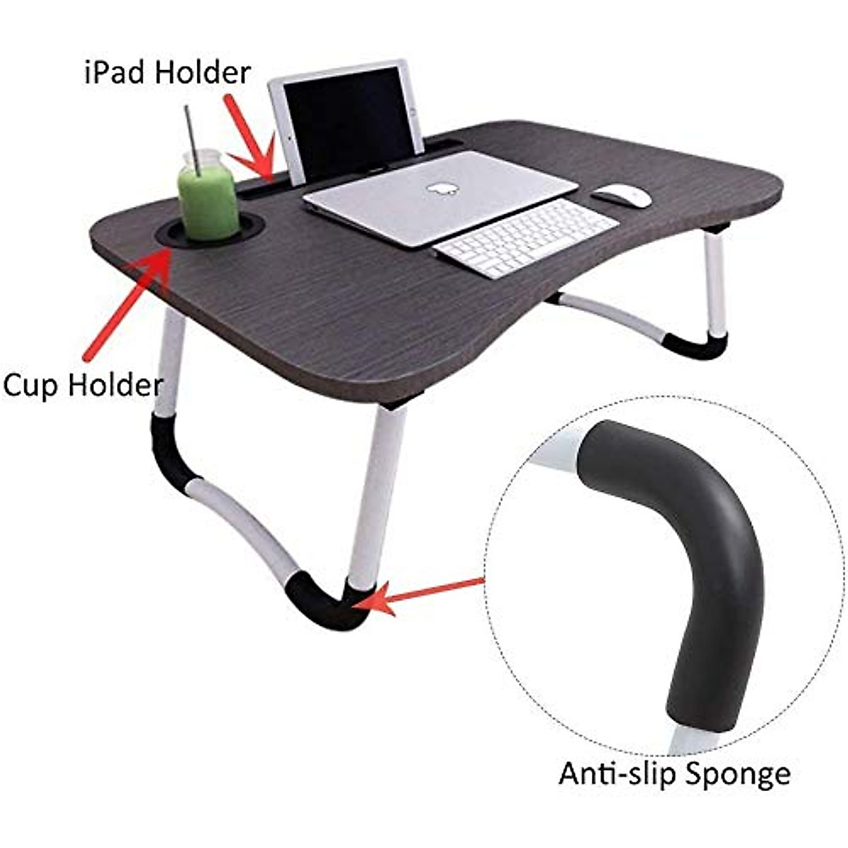 Astory Laptop Desk, Portable Laptop Bed Tray Table Notebook Stand Reading Holder with Foldable Legs & Cup Slot for Eating, Reading, Watching Movie on Bed/Couch/Sofa (Black)
