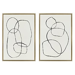 Kate and Laurel Sylvie Sylvie Modern Circles and Going in Circles Framed Linen Textured Canvas Wall Art Set by Teju Reval of SnazzyHues, 2 Piece 23x33 Gold Abstract Art Prints for Wall