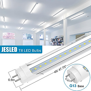 JESLED 4FT LED T8 Type A+B Tube Lights, 12W(50W Equivalent), 2400LM High Output, 6000K, Plug and Play or Ballast Bypass, Double End Powered, 4 Foot T10 T12 Fluorescent Bulbs Replacement, Clear(4-Pack)