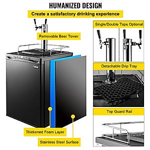 VEVOR Kegerators Beer Dispenser, Full Size Beer Kegerator Refrigerator, Double Taps Direct Draw Beer Dispenser w/LED Display, 23-83℉ Adjustable Dual Kegerator w/Complete Accessories, Black