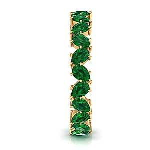 Rosec Jewels Certified Emerald Wedding Eternity Ring, 4 CT, AAAA Quality, Lab Grown Emerald Anniversary Ring for Women, 14K Yellow Gold, Size:US 6.50