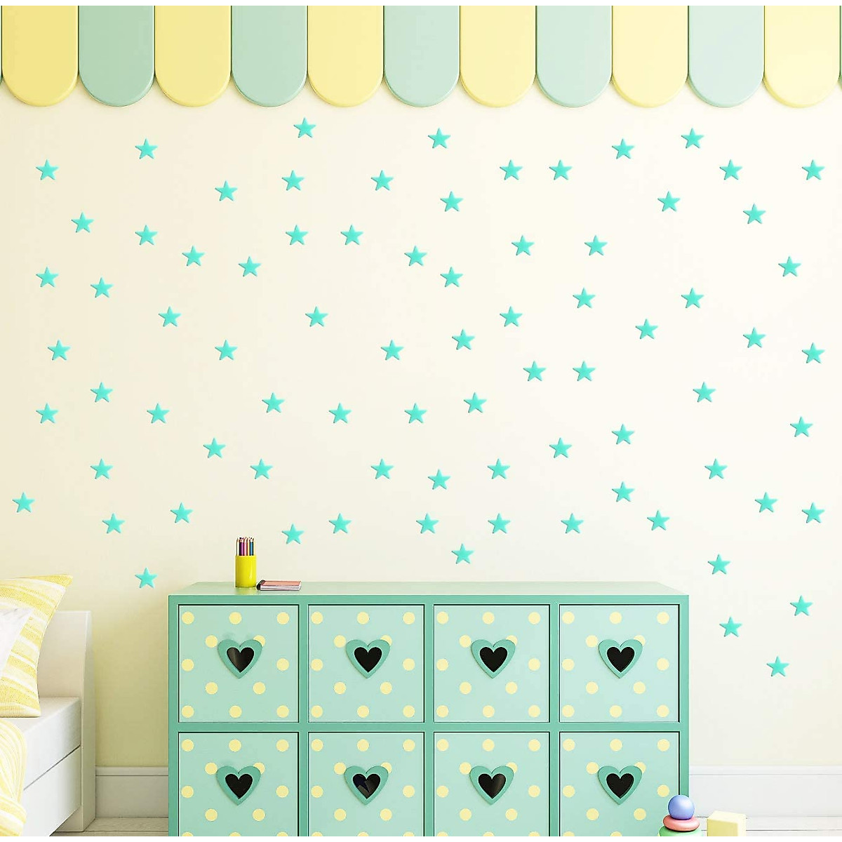 Glow in The Dark Stars Blue 200 Pcs Luminous Stickers Ceiling Stars Fluorescent Wall Stickers Decor 3D Murals Decals for Home Wall Decorate Adhesive Dots Starry Sky Kids Boys Baby Bedroom Decorations