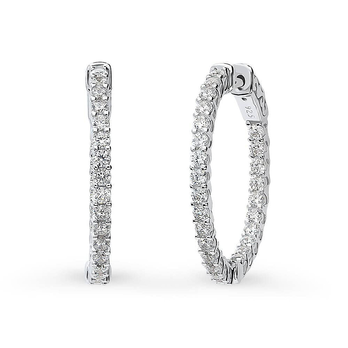 BERRICLE Sterling Silver Cubic Zirconia CZ Medium Fashion Inside-Out Hoop Earrings for Women, Rhodium Plated 1"