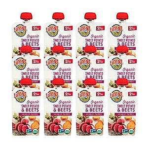 Earth's Best Organic Baby Food Pouches, Stage 2 Vegetable Puree for Babies 6 Months and Older, Organic Sweet Potato and Beets Puree, 3.5 oz Resealable Pouch (Pack of 12)