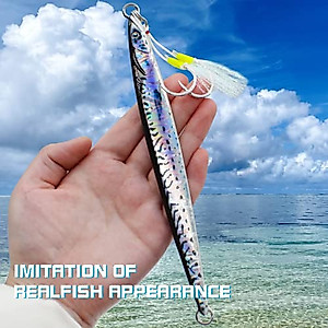 Gefischtter Fishing Jigs Vertical Saltwater Jigs Metal Jigging Spoon Slow Jigging Pitching Fishing Lures with Assist Hooks for Tuna,Bass,Dogtooth,Grouper/200g (Sliver 6.35oz)