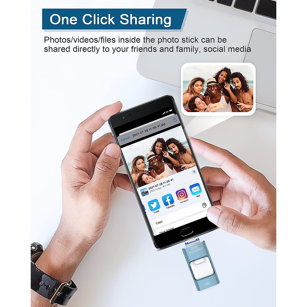 Sunany USB Flash Drive 256GB, Photo Stick Memory External Data Storage Thumb Drive Compatible for Phone, Pad, Android, PC and More Devices (Blue)