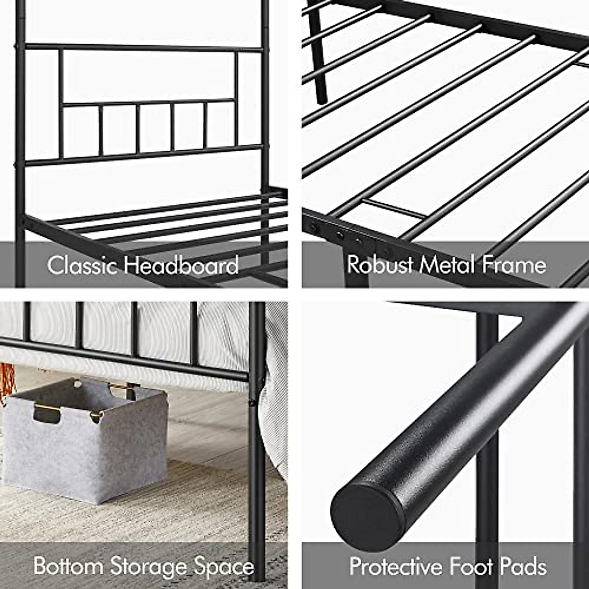 Yaheetech Metal Canopy Platform Bed Frame Four-Poster Canopied Bed Mattress Foundation with Headboard and Footboard Sturdy Slatted Structure No Box Spring Needed Easy Assembly Twin Black