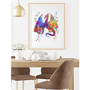 Dignovel Studios 8X10 Unframed Dragon Fantasy Medieval Watercolor Art Print Poster Wall Art Office Home Decor DN538