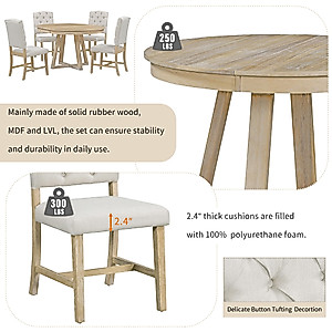 Bellemave Extendable Dining Table Set for 4, 5-Piece Round Table Set with 4 Chairs, Circle Table with Upholstered Chairs, Oval Kitchen Table Set with Extendable Table for Dining Room and Kitchen