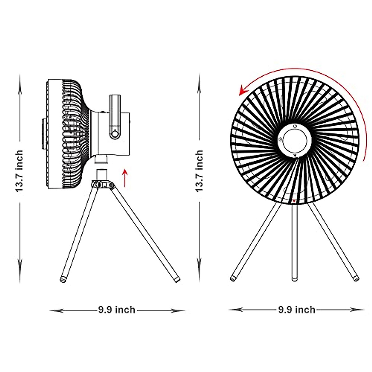 megpad Portable Camping Fan, 10000mAh rechargeable Battery Operated Personal Outdoor Desk Fan 4 Speed with Magnetic Remote Control, Flexible Tripod, Timer, Multifunction Tent Fan with Led Light