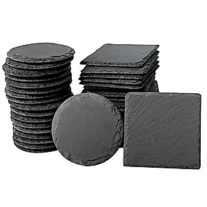 Cakocaco 36pcs Slate Drink Coasters Bar Coasters for Drinks,Natural Edge Slate Stone Coasters,Suitable for Any Table Type, Outdoor Coffee Table, Cool Home Décor. 4 Inches(36, Square Round Coasters)