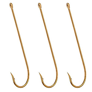 Dr.Fish 100 Pack Aberdeen Fishing Hooks Extra Long Shank Bronze Light Wire Offset Hooks High Carbon Steel Live Bait Hooks Freshwater Bass Crappie Walleye Panfish Rigs Size 6