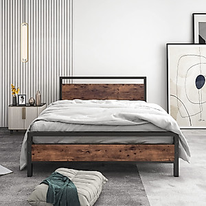 BOFENG Full Size Bed Frame with Wood Headboard,Heavy Duty Platform Bed Frame Full with Storage No Box Spring Needed,Reinforced Steel Slats Support,Mattress Foundation,Rustic Brown