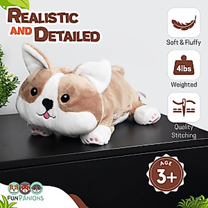 Funpanions Weighted Stuffed Animals – 4LB Cute Plush for Adults, Teens & Kids - Large Corgi Dog, Machine Washable w/Removable Inner Weight