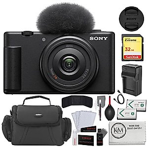 Sony ZV-1F Vlogging Camera | Black Bundled with 32GB SD Card, Photo Starter Kit, Camera Bag, Spare Battery & Charger (7 Items)