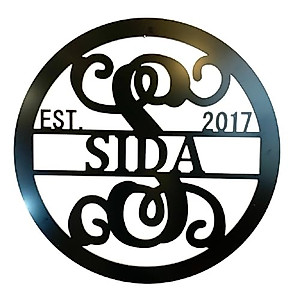PK Décor Personalized Last Name Established Date Garden Flag or Home Decor ACM Metal Sign, Hanging Decorative Initial Monogram Sign Door Wreath or Front Door Hanger, Personalized Front Door Decor