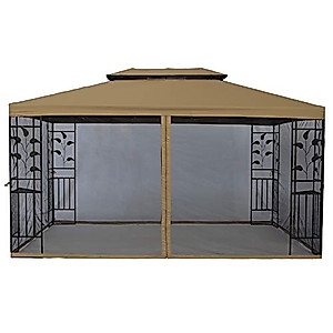 SUNA OUTDOOR 10x13 Ft Outdoor Gazebo Steel Frame Two-Tiered Top Canopy, Leaf Screen Decor Gazebo with Adjustable Netting for Garden Backyard, Beige