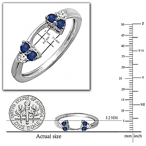 Dazzlingrock Collection 14K Round Blue Sapphire & White Diamond Ladies Wedding Ring Matching Guard Band, White Gold, Size 10