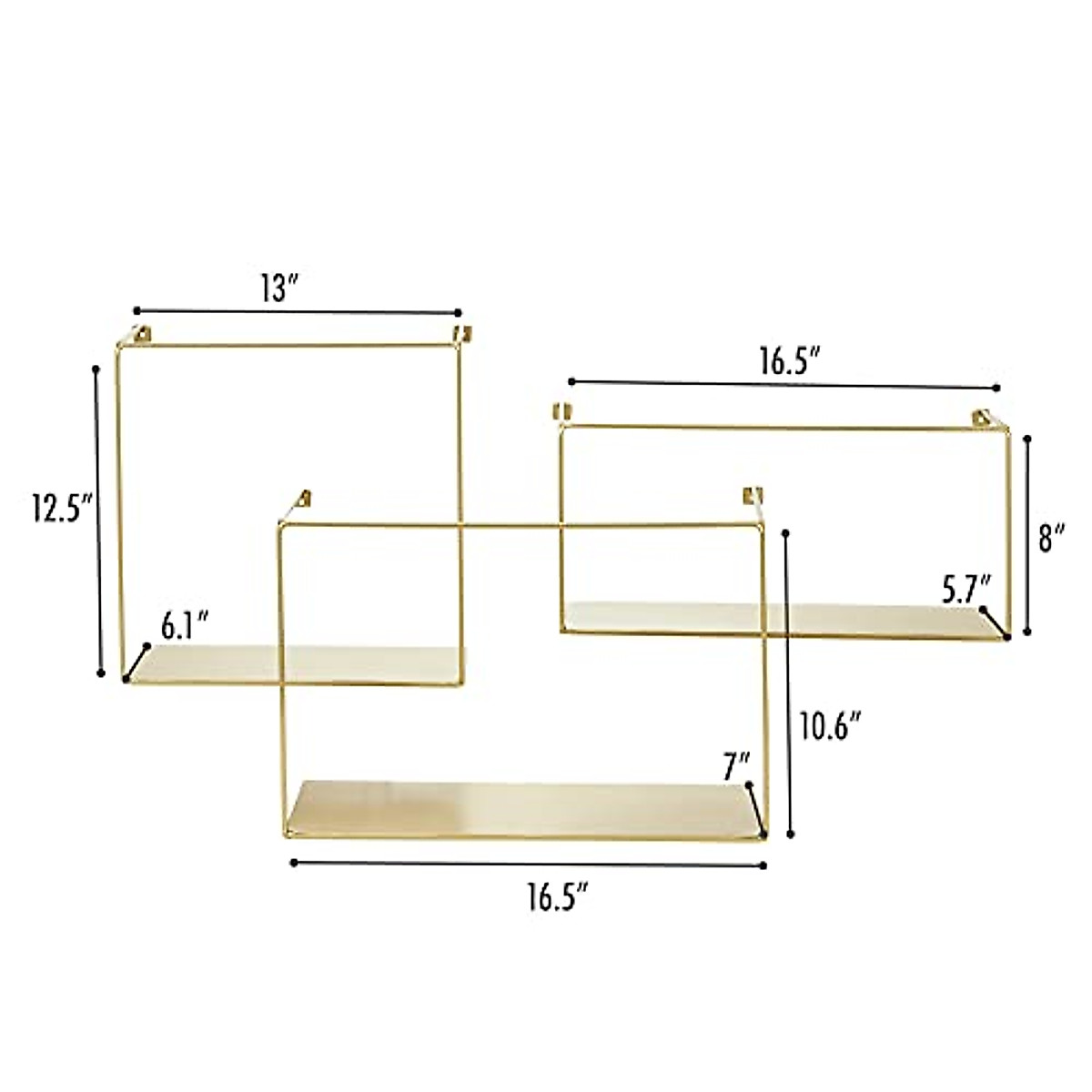 kimisty Set 3 Metal Intersecting Wall Shelves, Decorative Floating Shelves, Shadow Box Style Deep Black Metal Shelving, 14, 12 and 11 Inch (Set 3 Gold)
