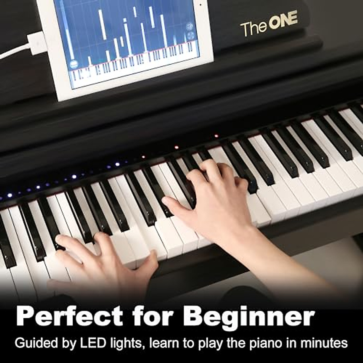The ONE Lighted-up Digital Piano, Smart Teaching Piano Keyboard with 88 Hammer Action Keys for Beginner/Adult, Full Size Weighted Keyboard with 3 Pedals/Free APP/Bluetooth/MIDI/Headphone Output