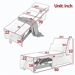 JFUYJK 24.5" W Convertible Chair 4 in 1 Multifunctional Folding Sleeper Sofa Bed Pull Out Sleeper Sofa Bed with Adjust