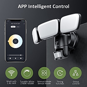 NOVOSTELLA 45W Smart Security Light Outdoor, Tunable White Motion Sensor 4200LM 2700K-6500K WiFi LED Flood Lights Exterior Waterproof Alexa Floodlight Outside Spotlight for Backyard Yard 3 Head Black